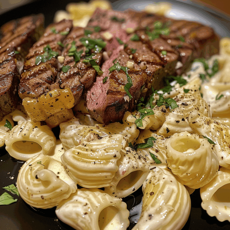 Steak Bites and Shell Pasta in Garlic Butter Alfredo Sauce – Creamy ...